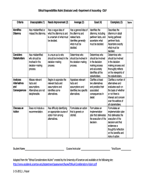 Fillable Online webcert fullerton Ethical Responsibilities Rubric ...