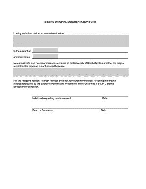 Fillable Online web usca MISSING ORIGINAL DOCUMENTATION FORM Fax Email Print - pdfFiller