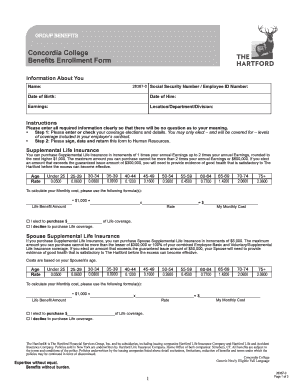 Fillable Online concordiacollege Concordia College Benefits Enrollment ...