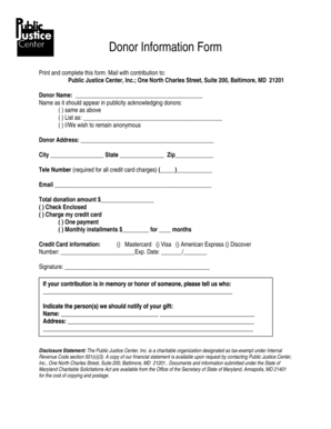 Fillable Online Donor Information Form - Public Justice Center Fax ...