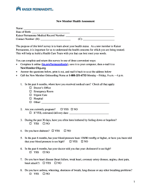 Fillable Online New Member Health Assessment - Kaiser Permanente Fax ...