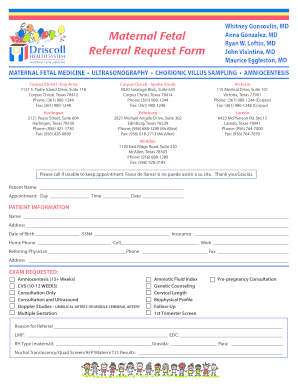 Fillable Online driscollchildrens Maternal Fetal Referral Request Form - driscollchildrens Fax ...