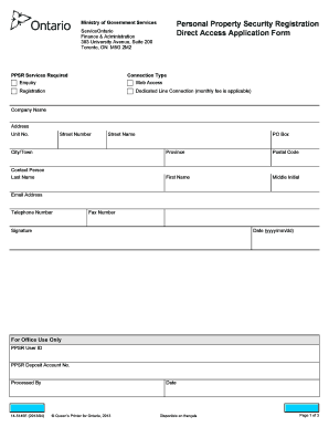 Fillable Online forms ssb gov on Personal Property Security Registration Application for Fax ...