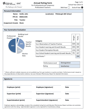 Fillable Online Annual Rating Form Page 1 of 1 For Professional and Fax ...