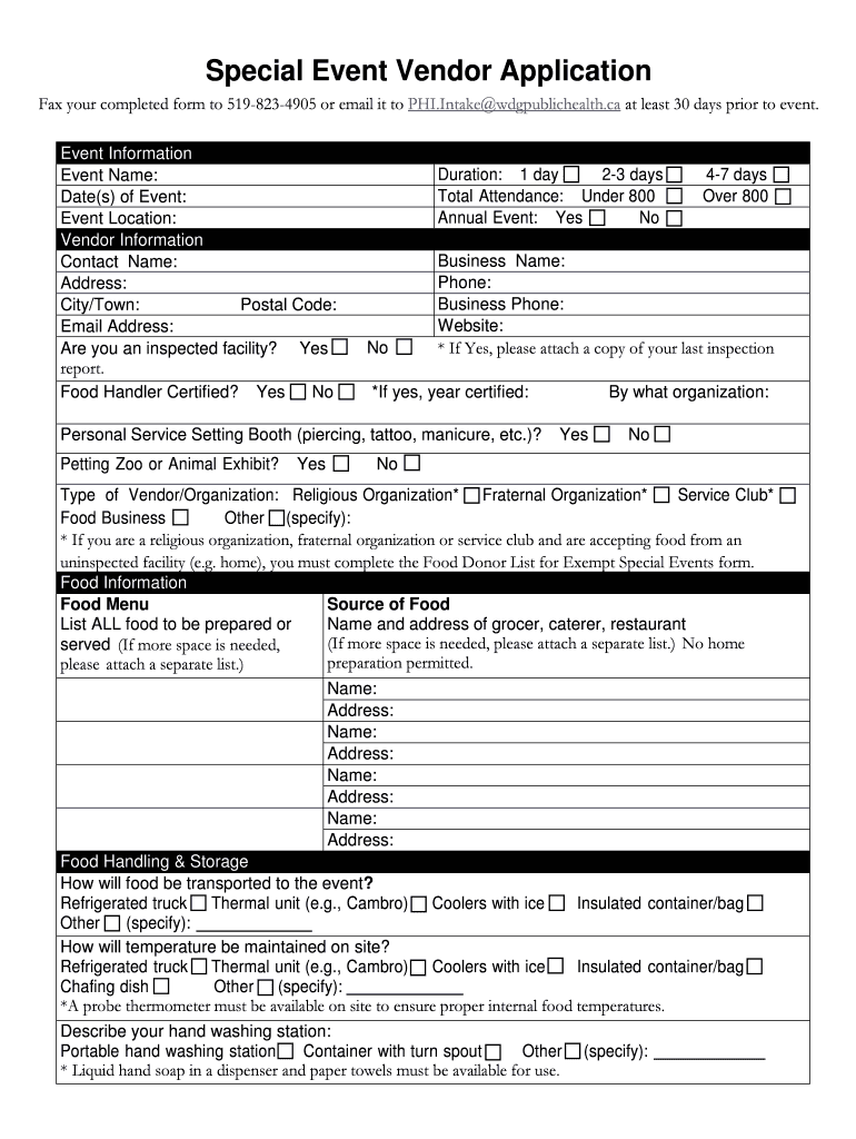 Fillable Online wdgpublichealth Special Event Vendor Application ...