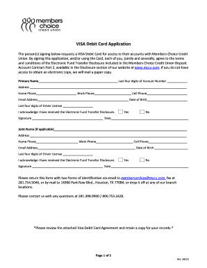 Fillable Online VISA Debit Card Application - bmccucomb Fax Email Print - pdfFiller