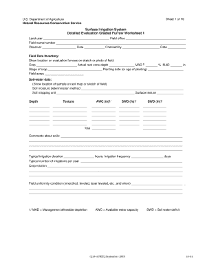 Fillable Online Surface Irrigation System Detailed Evaluation Graded Furrow Worksheet NEH Part ...
