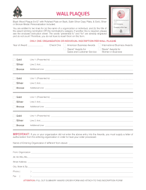 Fillable Online WALL PLAQUES Fax Email Print - pdfFiller