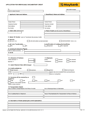 Fillable Online APPLICATION FOR IRREVOCABLE DOCUMENTARY CREDIT Fax ...
