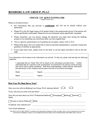 Fillable Online Check-up questionnaire revised 9-10 writeablepdf Fax ...