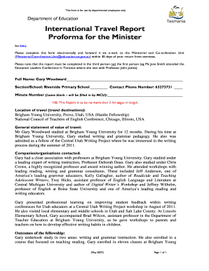 Fillable Online International Travel Report Proforma for the Premier ...