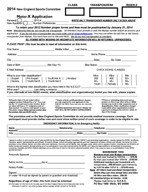Fillable Online Moto-X Application - NESC Motocross Fax Email Print ...