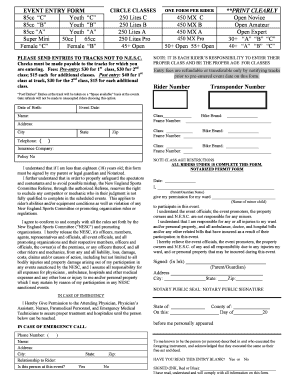 Fillable Online 2014 ENTRY FORM - NESC Motocross Fax Email Print ...