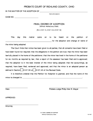 Fillable Online FINAL DECREE OF ADOPTION - brichlandprobatecomb Fax ...