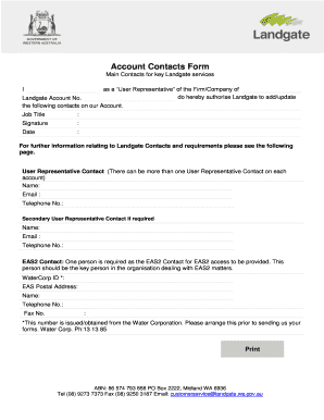 Fillable Online Account Contacts Form - Landgate Fax Email Print ...