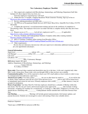 Fillable Online New Laboratory Employee Checklist - College of ...