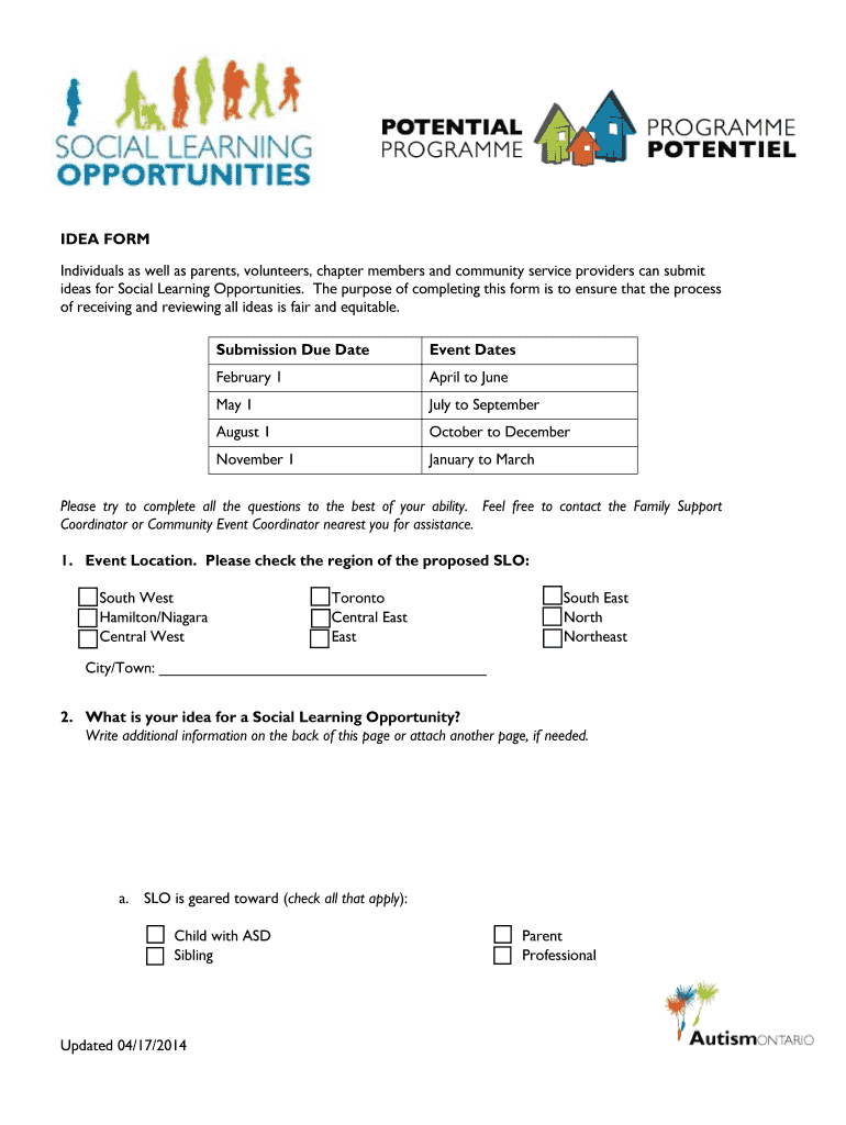 Fillable Online IDEA FORM Submission Due Date Event Dates Fax Email ...