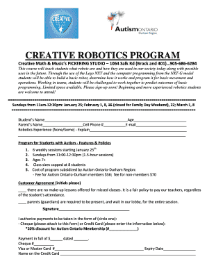Fillable Online CREATIVE ROBOTICS PROGRAM - AutismOntariocom Fax Email ...