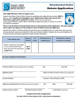 Fillable Online soquelcreekwater Residential Toilet Rebate Application - Soquel Creek Water Fax ...