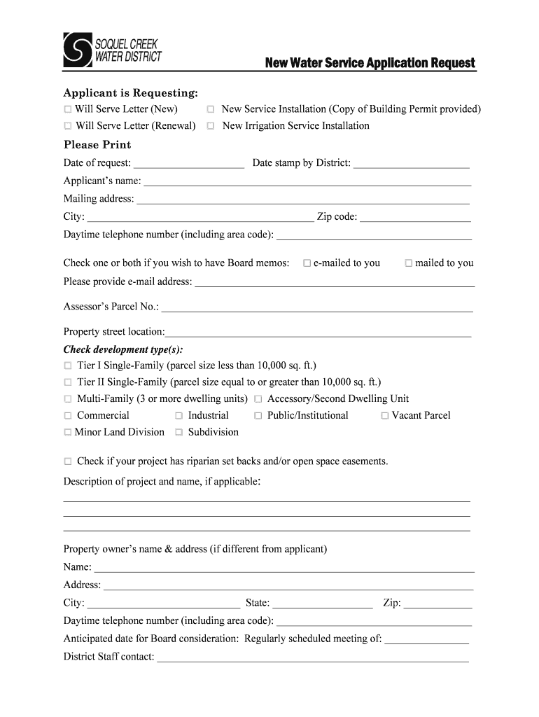 Fillable Online soquelcreekwater New Water Service Application Request ...