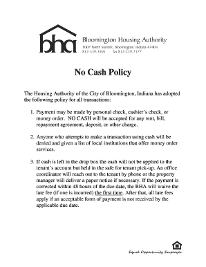 Fillable Online No Cash Policy Fax Email Print - pdfFiller