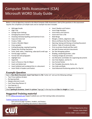 Fillable Online Below is a list of objectives covered in the Word ...