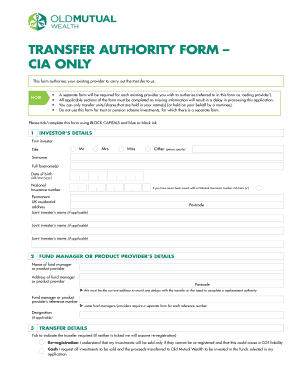 Fillable Online finances oldmutualwealth co Transfer authoritY form cia onlY - Old Mutual Wealth ...
