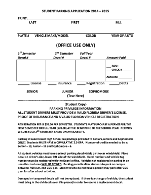 Fillable Online lakehowell scps k12 fl Student Parking bApplicationb ...