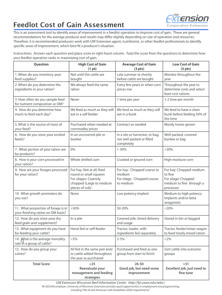 Fillable Online Feedlot Cost of Gain Assessment Fax Email Print - pdfFiller