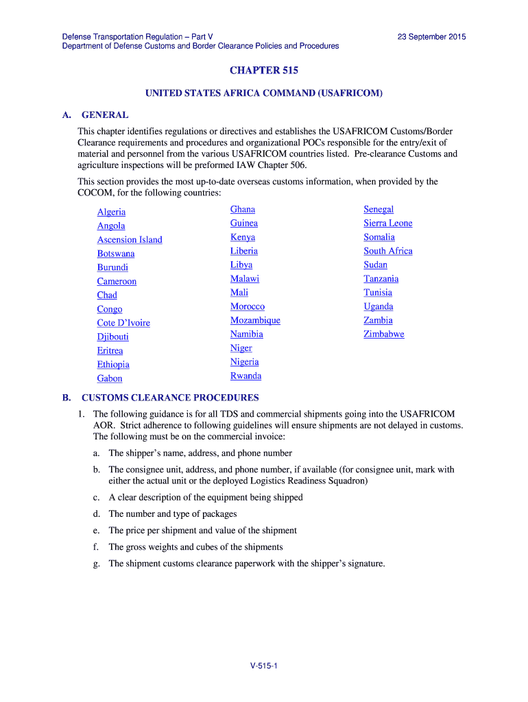 Fillable Online United States Africa Command USAFRICOM Part V Chapter ...