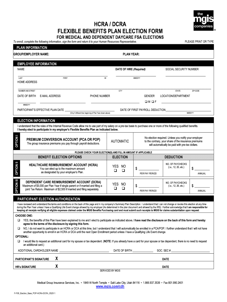 Fillable Online FOR MEDICAL AND DEPENDENT DAYCARE FSA ELECTIONS Fax ...