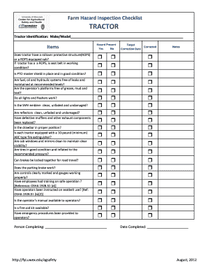 Fillable Online fyi uwex Farm Hazard Inspection Checklist TRACTOR - fyi ...