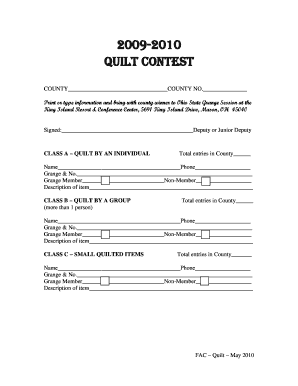 Fillable Online ohiostategrange 2009-2010 QUILT CONTEST - Ohio State ...
