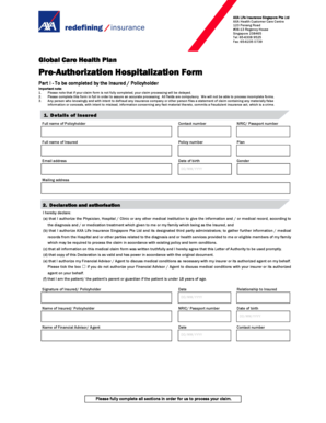 Fillable Online Pre-Authorisation Hospitalisation FormFinal Fax Email Print - pdfFiller