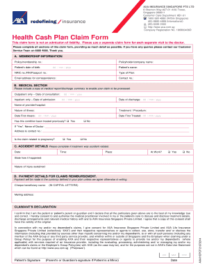 Fillable Online Health Cash Plan Claim Form - Home AXA Singapore Fax ...