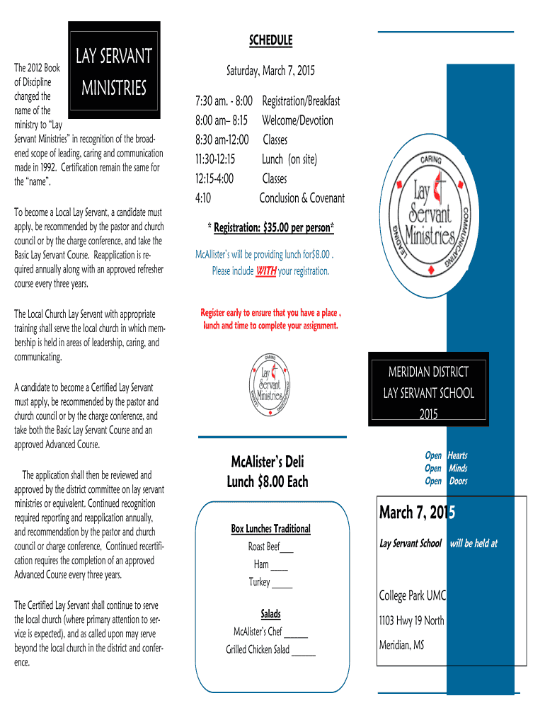 Fillable Online SCHEDULE LAY SERVANT MINISTRIES - Mississippi UMC Fax ...