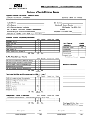 Fillable Online catalog asu BAS Applied Science (Technical Communication) Bachelor of Applied ...