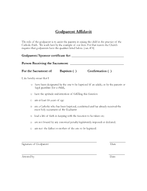 Fillable Online Godparent Affidavit - St Patrick Catholic Church Fax ...