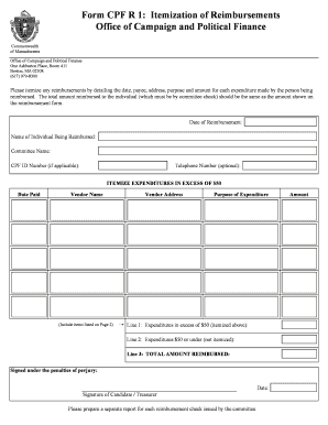 Fillable Online Form CPF R 1 Itemization of Reimbursements Fax Email ...