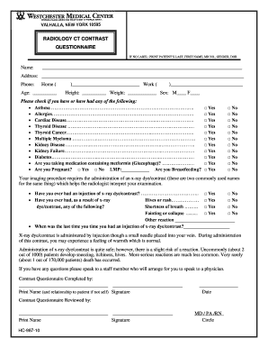 Fillable Online RADIOLOGY CT CONTRAST QUESTIONNAIRE IF NO LABEL: PRINT ...