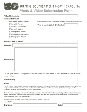 Fillable Online Photo Video Submission Form - libraryuncwedu Fax Email ...