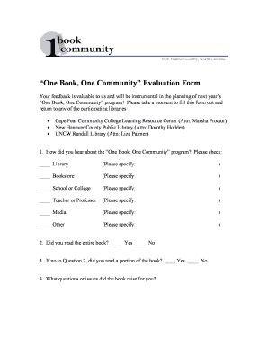 Fillable Online One Book, One Community Evaluation Form Fax Email Print ...