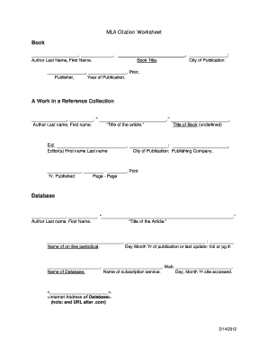 Fillable Online MLA Citation Worksheet - West Genesee High School Fax ...