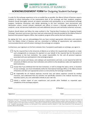 Fillable Online Acknowledgement Form for Outgoing Exchange Fax Email Print - pdfFiller