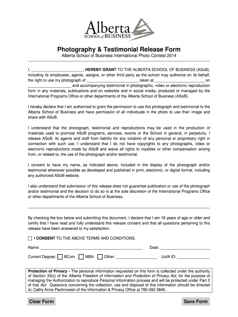 Fillable Online Photography Testimonial Release Form Fax Email Print ...