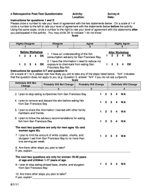 Fillable Online Retrospective Post-Test Questionnaire Activity Survey ...
