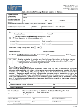 Fillable Online Authorization to Change BrokerDealer of Record Fax ...