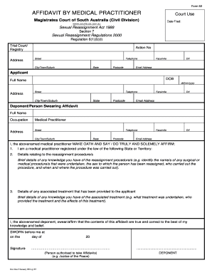 Fillable Online Form 53 - Affidavit by Medical Practitioner - Courts ...