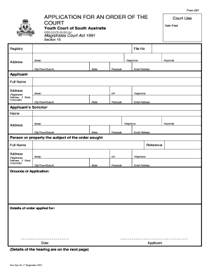 Fillable Online Form 23Y APPLICATION FOR AN ORDER OF THE COURT Youth ...