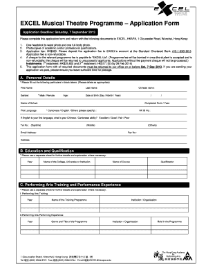 Fillable Online excel hkapa EXCEL Musical Theatre Programme Application ...